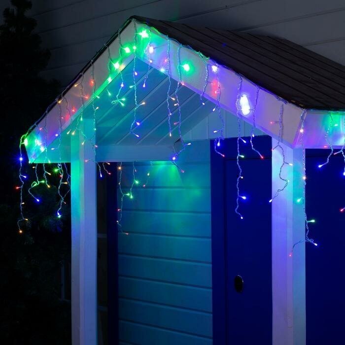Гирлянда Бахрома 4×0.6 м, IP44, прозрачная нить, 180 LED, свечение мульти, 8 режимов, 220 В