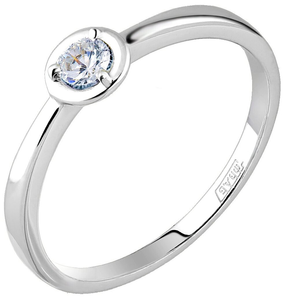 Кольцо тонкое, белое золото, 585 проба, родирование, бриллиант