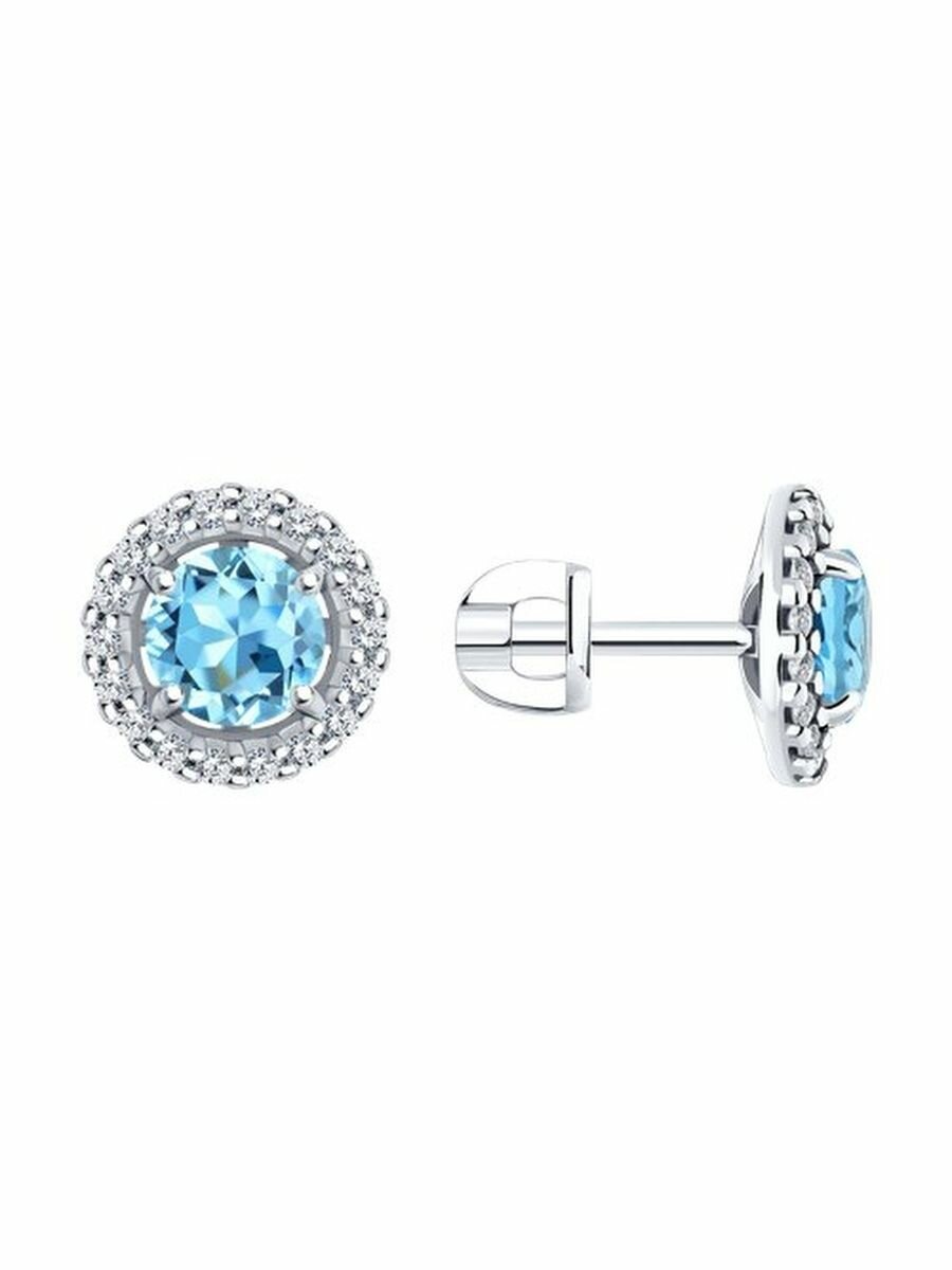 Серьги пусеты, серебро, 925 проба, родирование, топаз, фианит