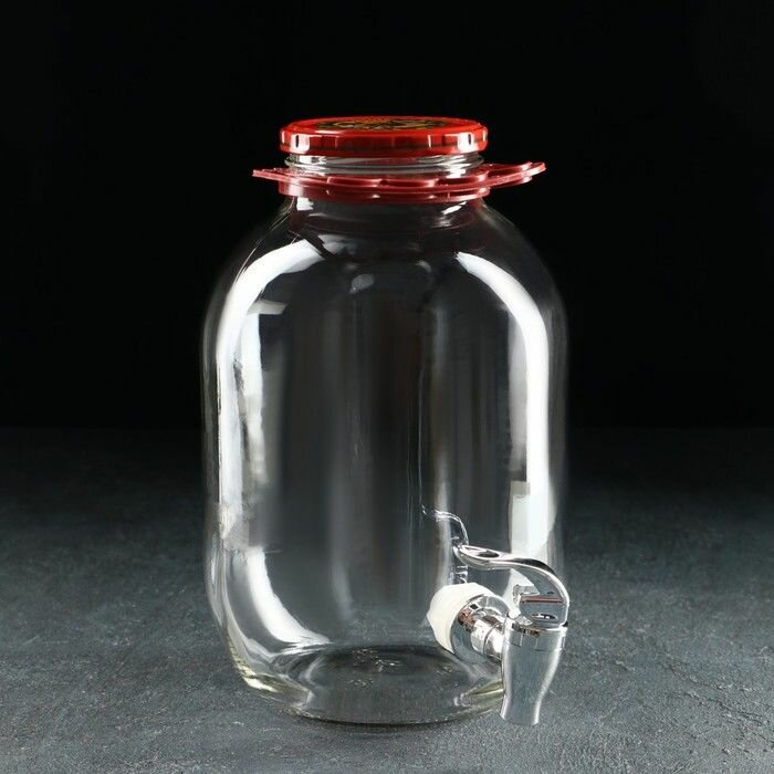 Кувшин стеклянный Вся сила в пиве , 3 л, с нажимным краном, с ручкой держателем, в коробке