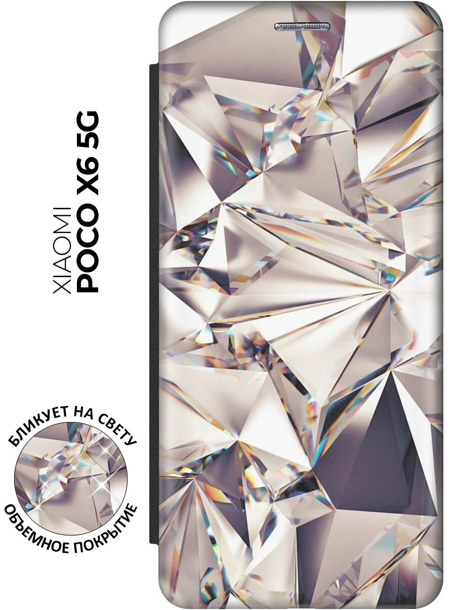 Чехол-книжка на Xiaomi Redmi Note 13 Pro 5G / Poco X6 5G / Сяоми Редми Ноут 13 Про 5г / Поко Х6 5г с рисунком "Алмазные грани" черный
