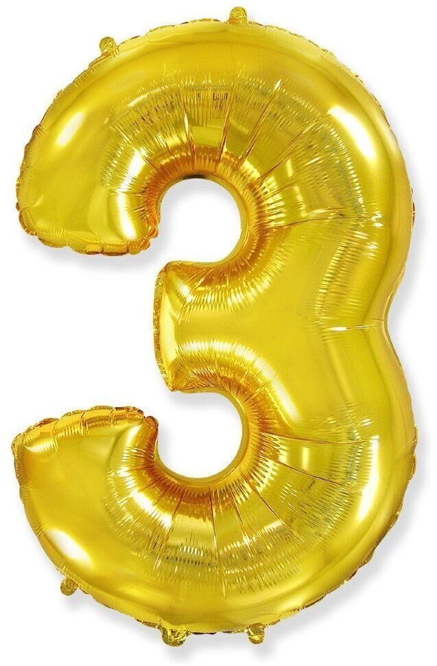 Шар (40'/102 см) Цифра, 3, Золото, 1 шт.