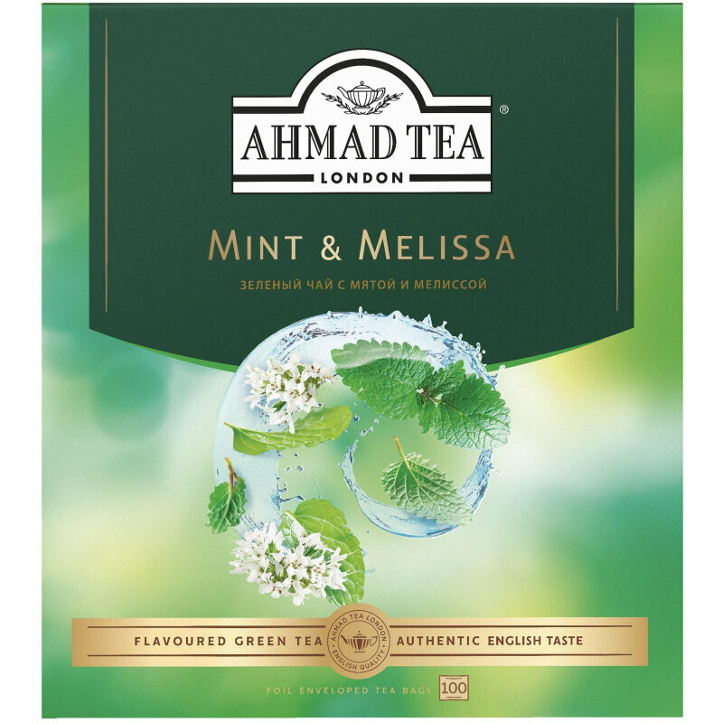 Чай Ahmad Tea Мята-Мелиса, зеленый, пакетики в конвертах, 100x1,8г/уп, 2074822