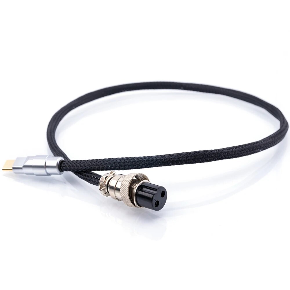 Pureline Посеребренный аудиокабель GX16-2 Pin to USB Type-C 5V3A GX16-2 TO Type-C, 0.2m