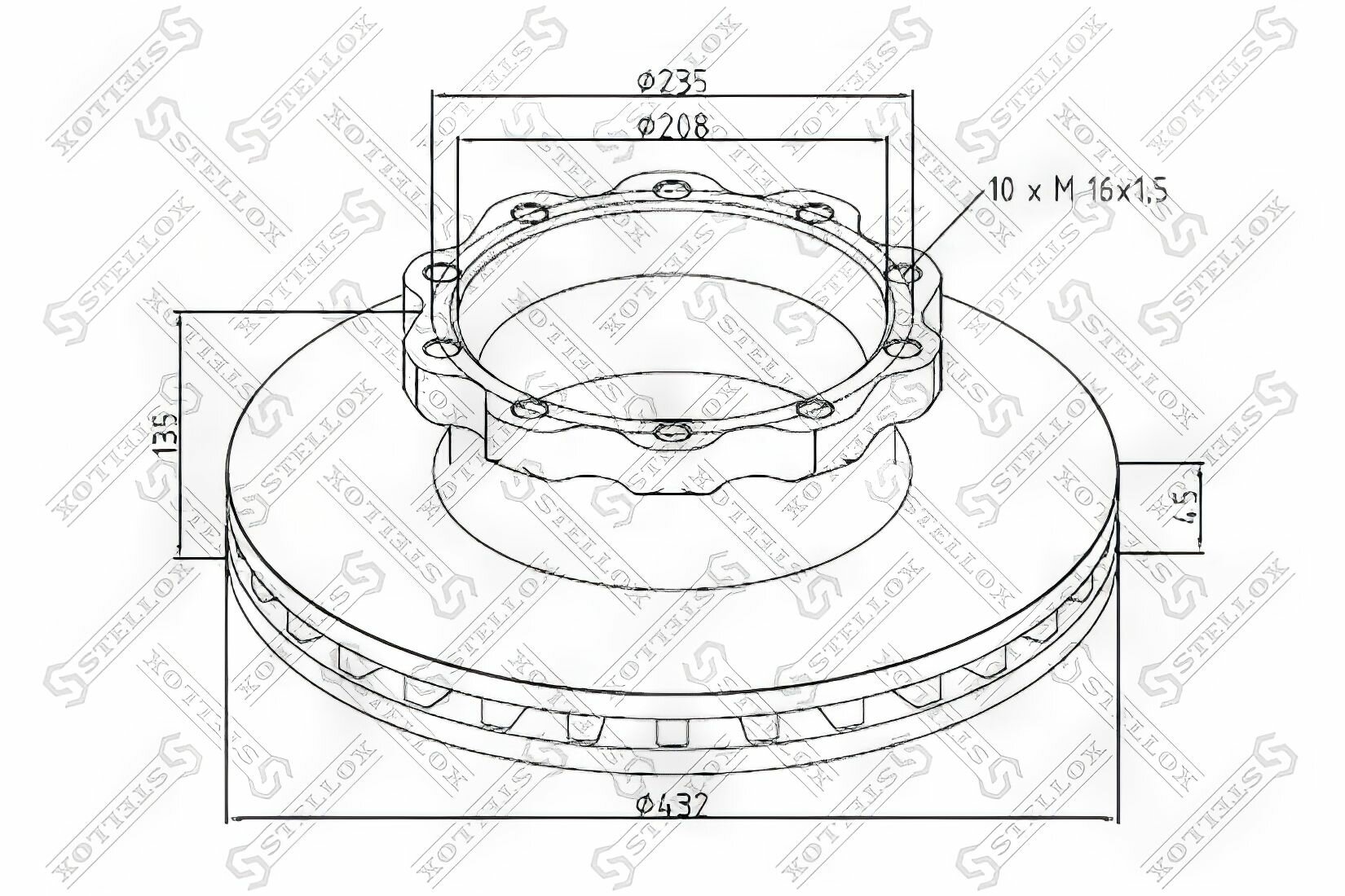 Диск тормозной 432x135x45x235x208 n8-12x1.25, для МАН