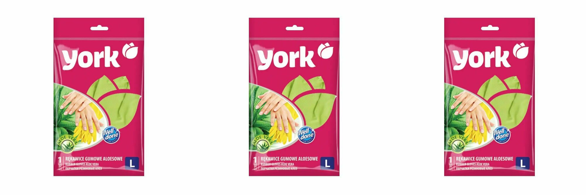 YORK Перчатки резиновые Алоэ, L, 3 уп.