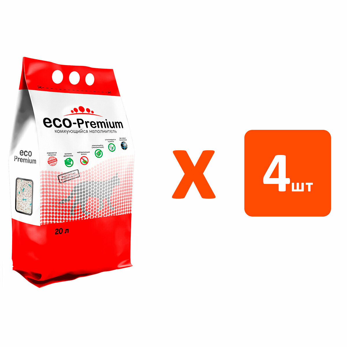 ECO-PREMIUM GREEN наполнитель древесный комкующийся для туалета кошек без запаха зеленый 7,6 кг х 4 шт