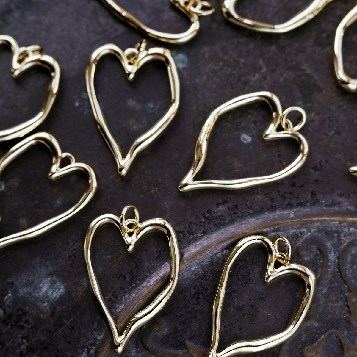 Кулон Подвеска металлическая сердце 2 шт. для рукоделия / браслета / сережек, позолота Real Gold Plated, 25x18x2.5 мм