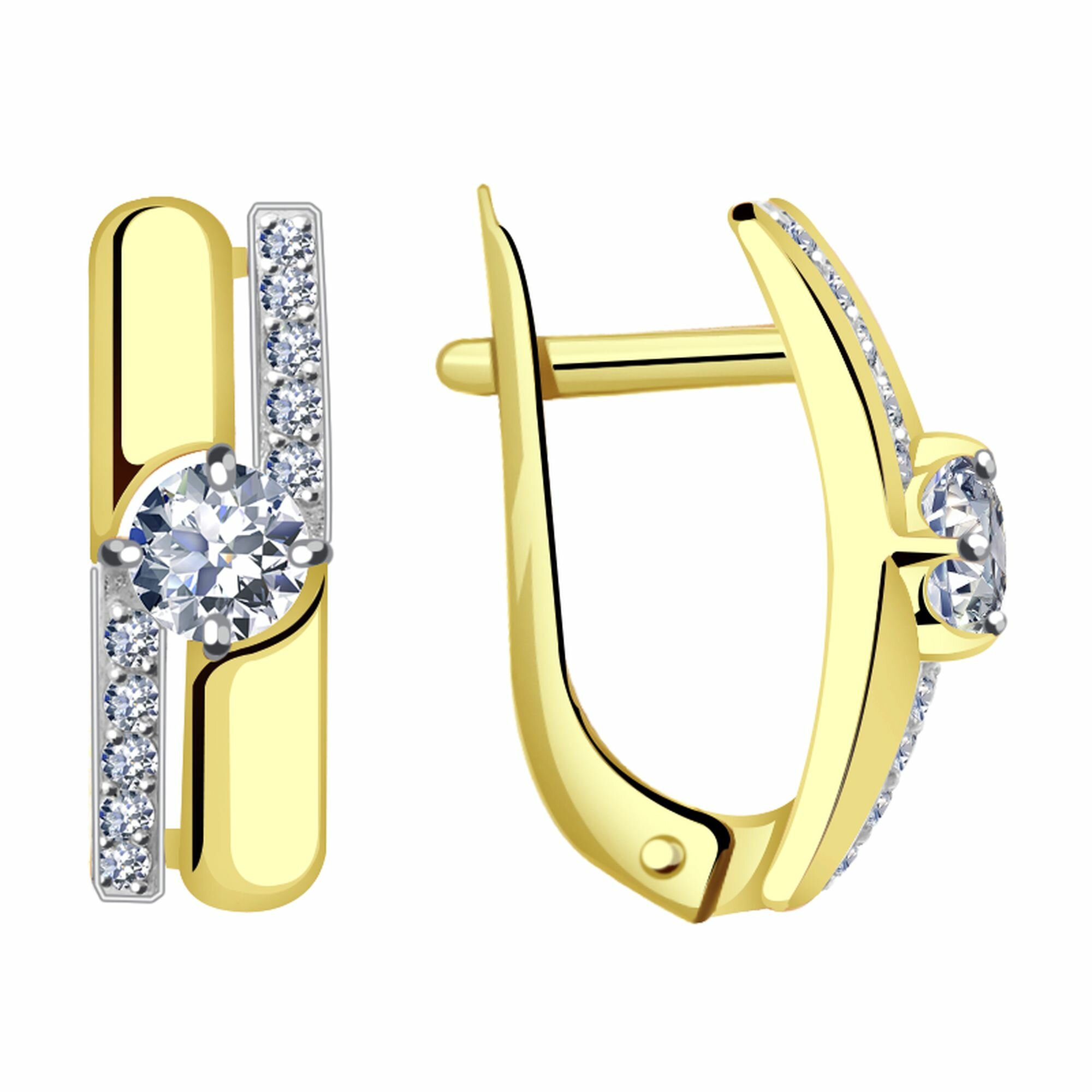 Серьги, желтое золото, 585 проба, кристаллы Swarovski