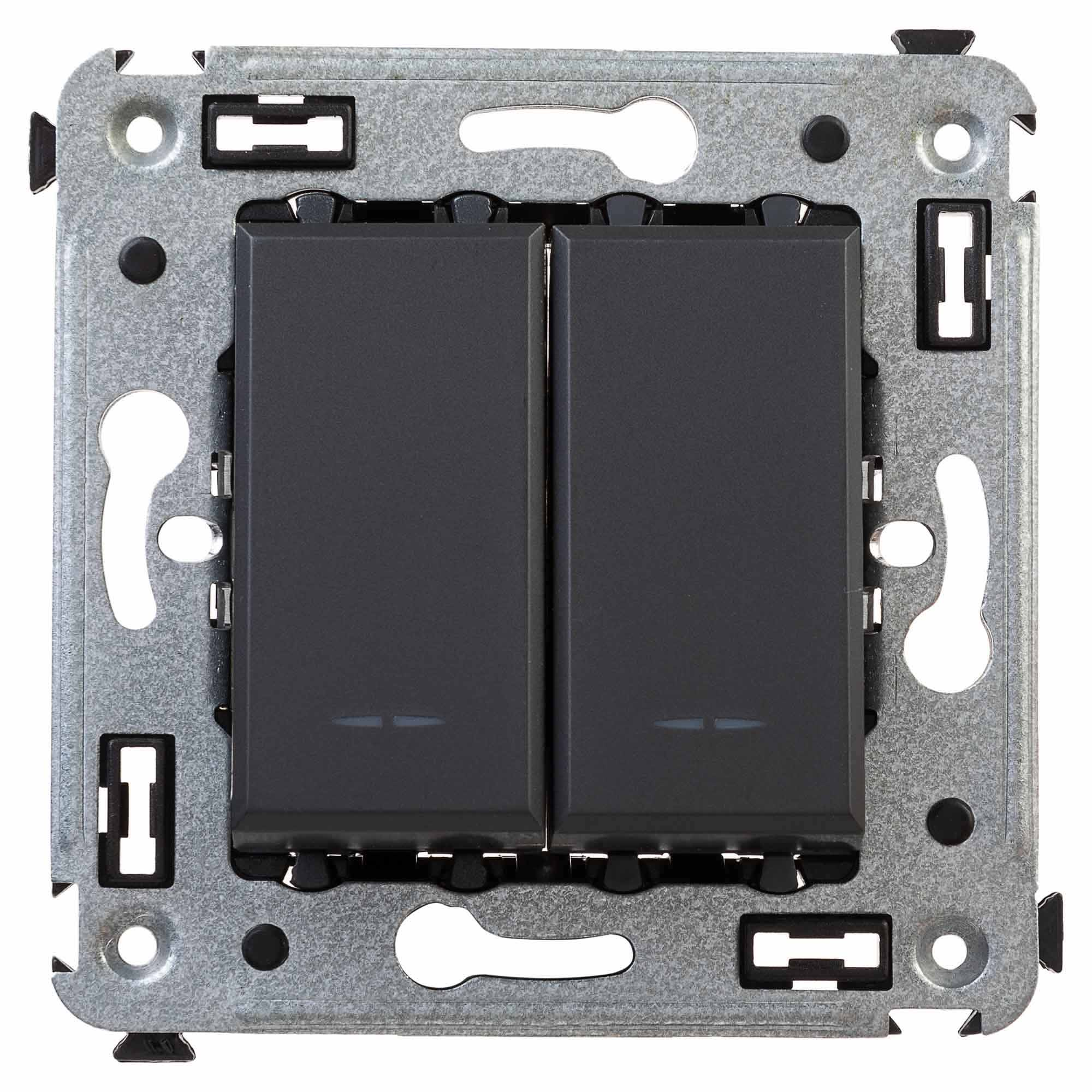 Выключатель DKC / ДКС Avanti, скрытой установки, 16А 230В IP20, черный матовый 70.9х70.9х36.9мм, двухклавишный 4412104 / переключатель