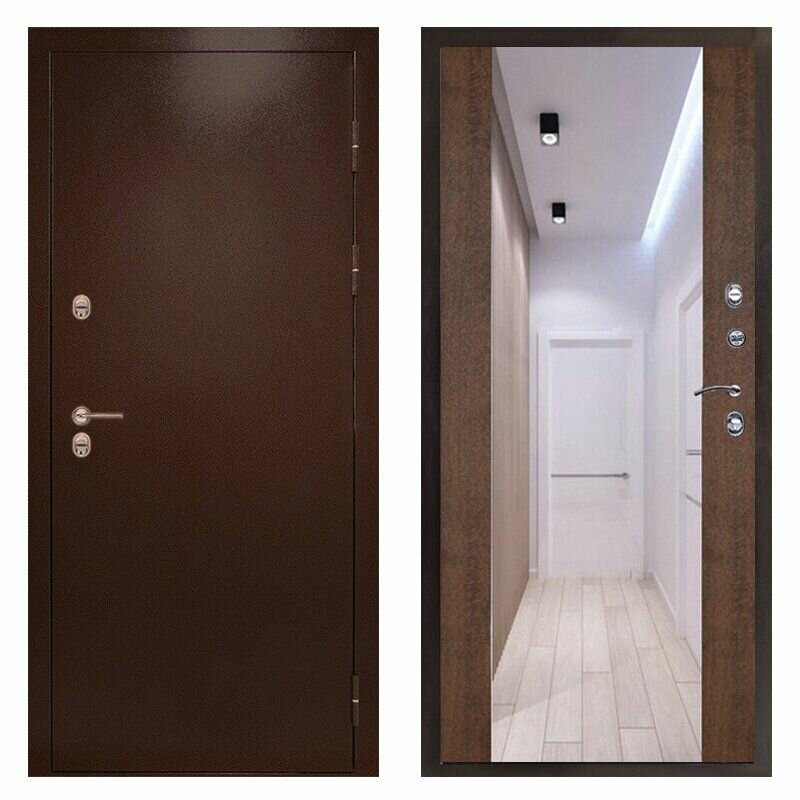 Дверь входная металлическая с терморазрывом Сибирь 3К Зеркало дуб Paputin's Doors 960 х 2050 мм Левая