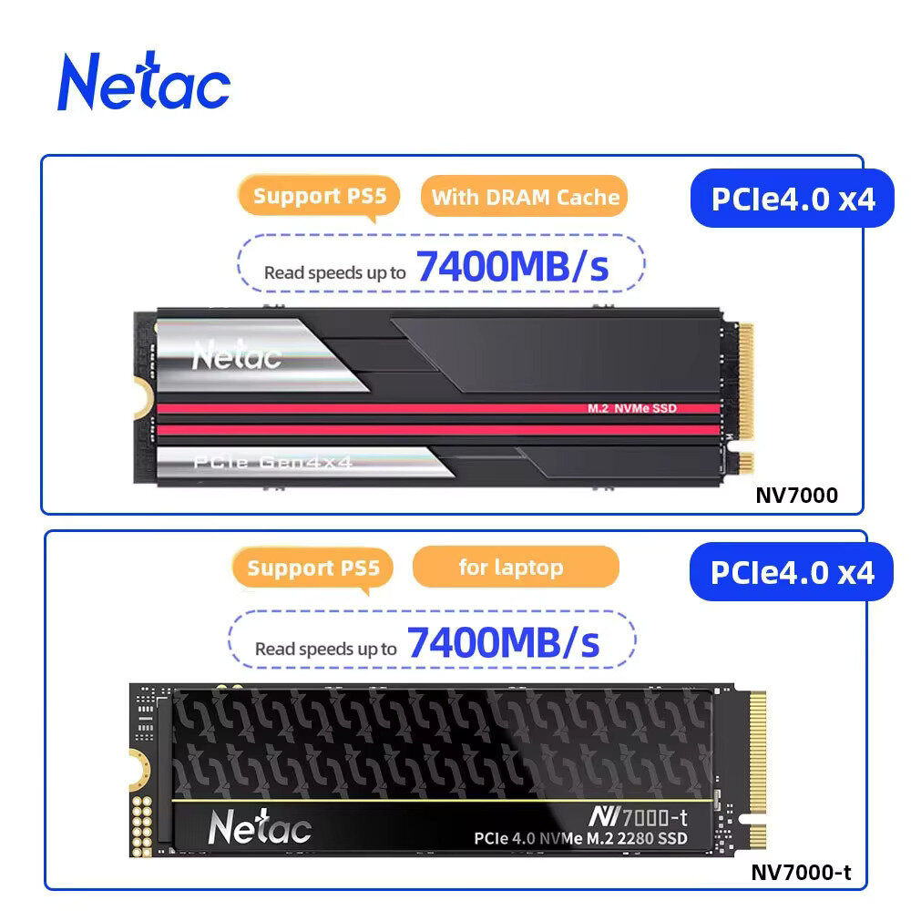SSD-накопитель Netac NVMe NV7000-t, M.2, 1TB, 7200 MB/s, 6850 MB/s