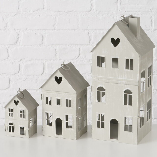 Набор подсвечников-домиков Valence 14-36 см серый, 3 шт, Boltze, 2049902