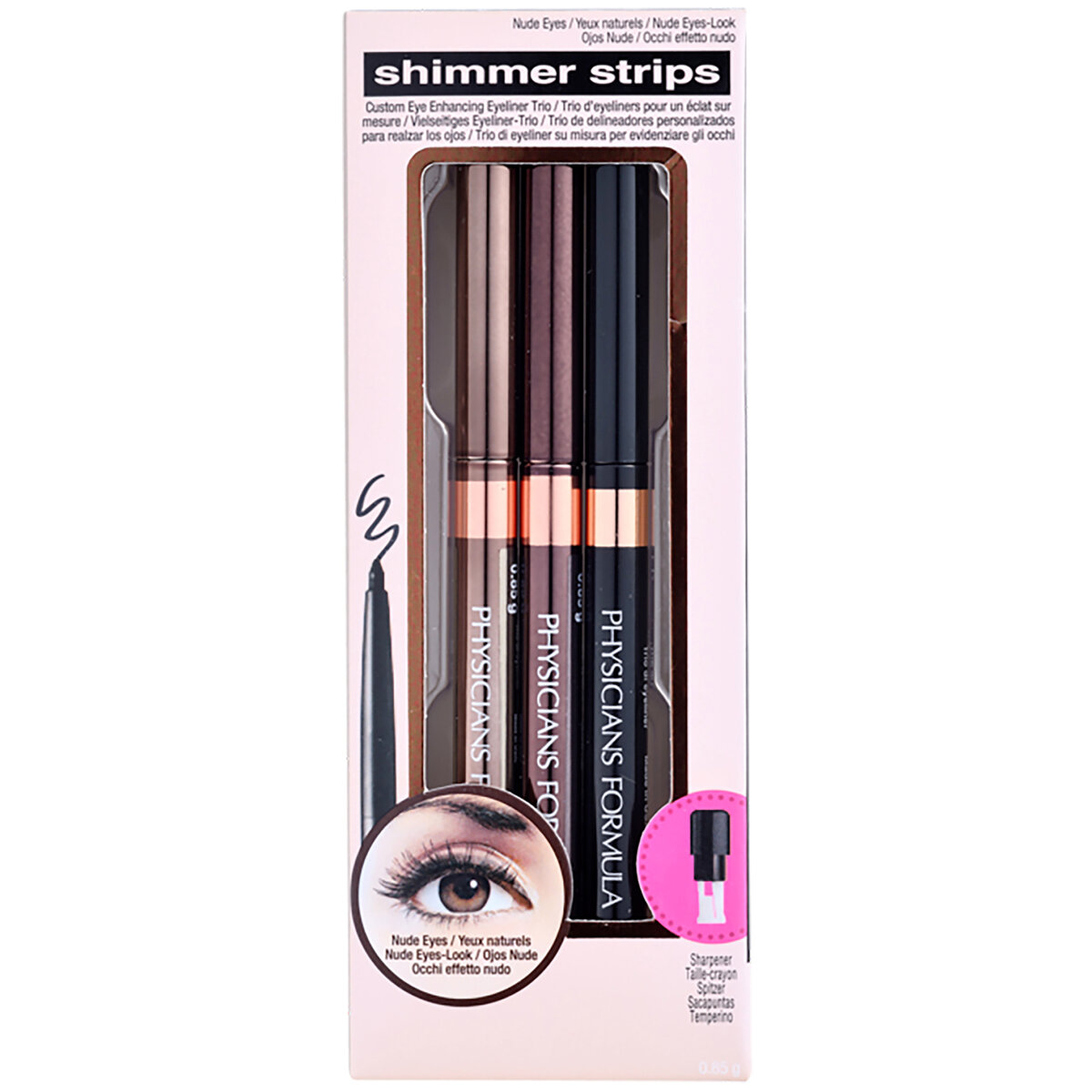 Набор карандашей для век, Physicians Formula, Shimmer Strips Custom Eye Enhancing Eyeliner Trio-Nude Eyes, тон шампань+ олово +черный, 85 г
