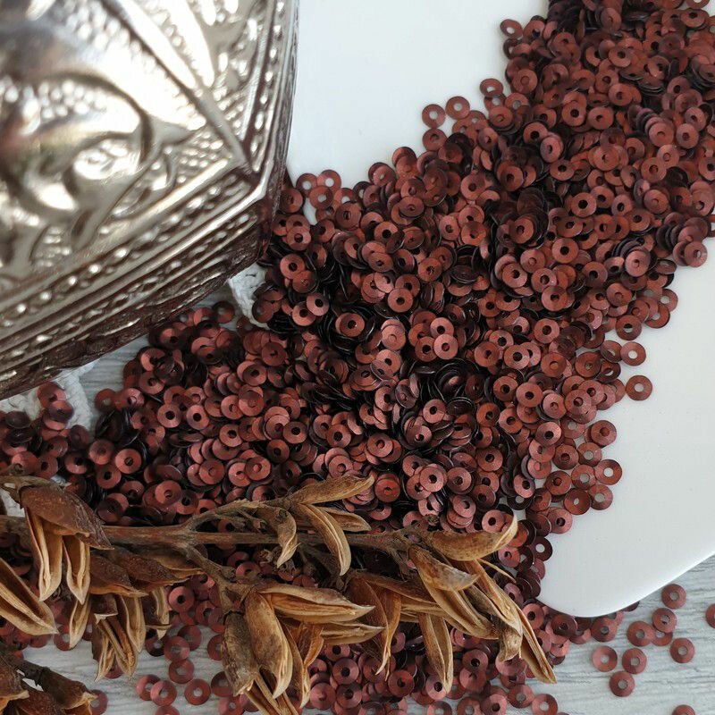 Пайетки чаши 3 мм #856W коричневые. Упаковка 3 грамма. Италия