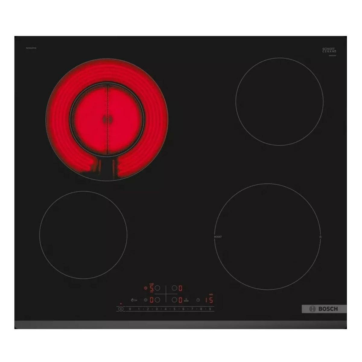 Варочная панель Bosch PKF631FP3E, стеклокерамическая, 4 конфорки