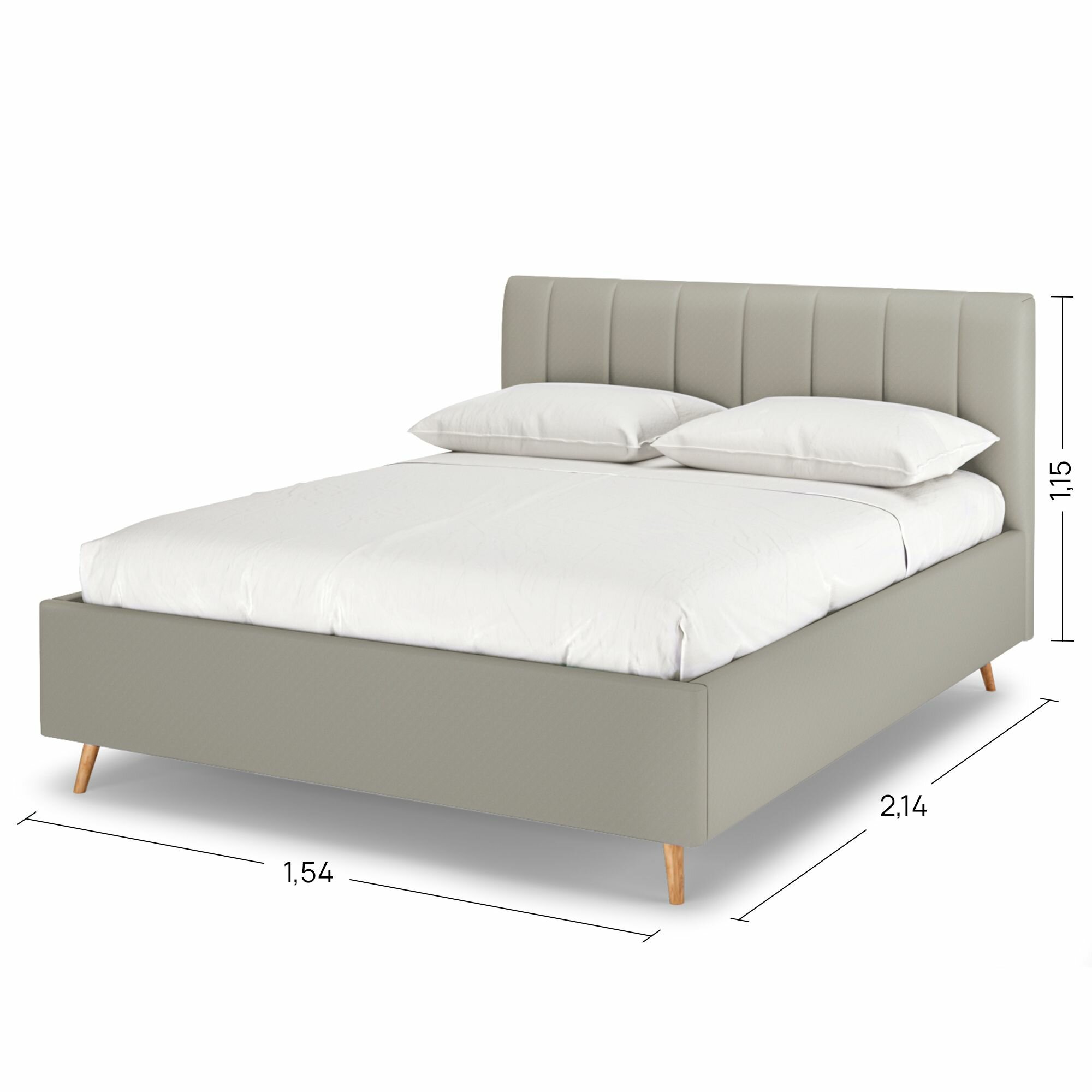 Двуспальная кровать 140х200, "York" с мягким изголовьем для дома, для спальни, ортопедическое основание. Рогожка Светло-бежевый (без подъёмного механизма) Bjork cocoa