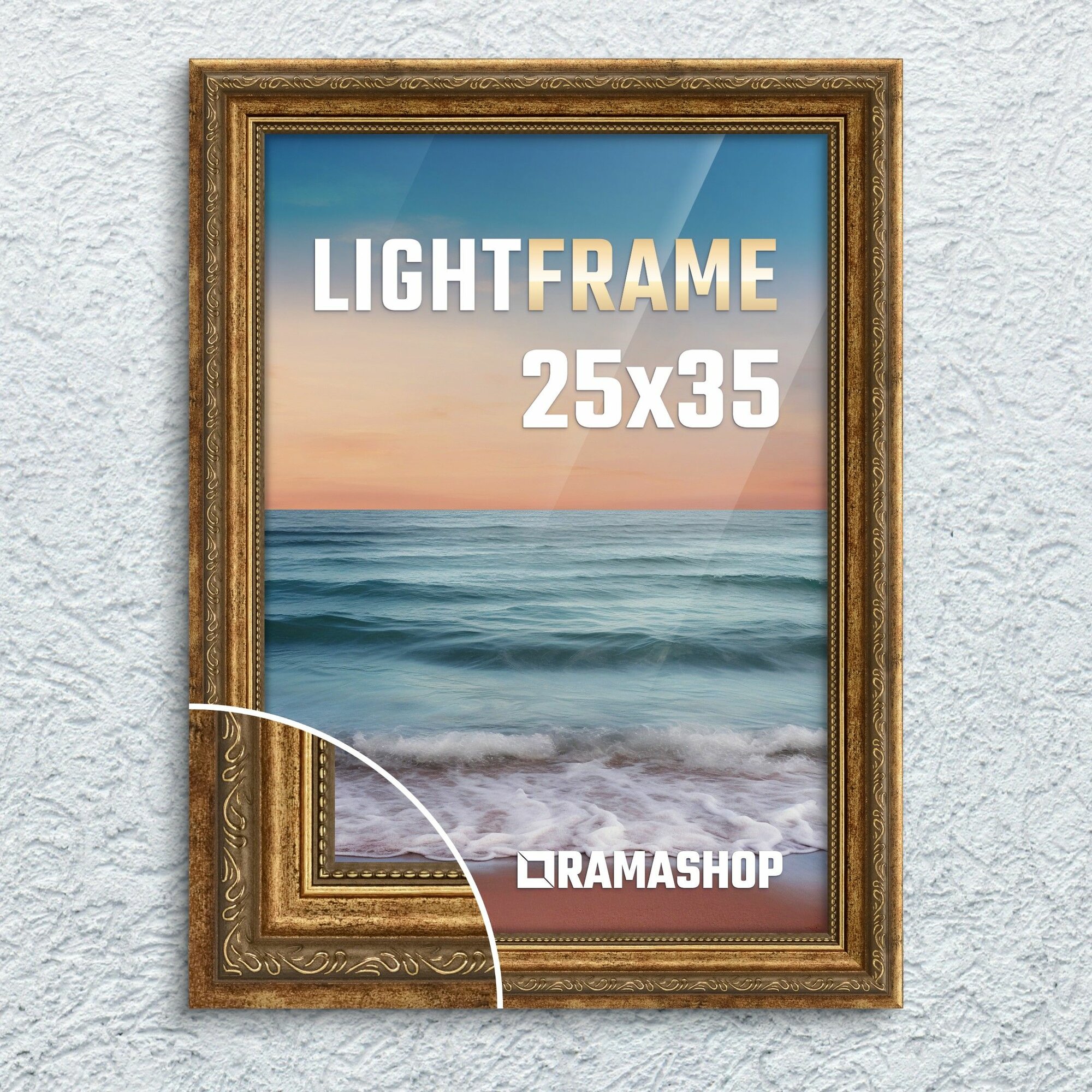 Рамка для фото 25х35 см, серия "Light Frame", фоторамка багетная. Бронза, классический профиль 32х24 мм. Пластик