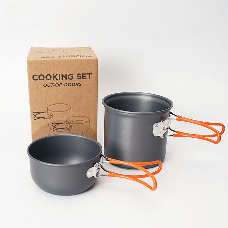 Набор посуды для походов и пикников Aotu Amazon Outdoor Camping Cookware Picnic Rinse Hot Pot Set Pot Portable Pot Cross-border Wholesale AT101 с оранжевым ручком