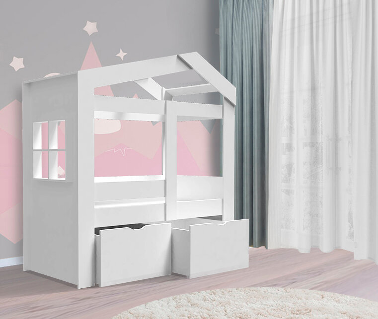 Кровать-домик Сказка ДС-36.1+ящики ДС-35.5 Белый Белый