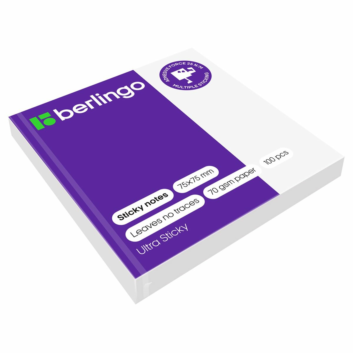 Стикеры (самоклеящийся блок) Berlingo Ultra Sticky, 75x75мм, белый, 100 листов (LSn_39210), 12 уп.