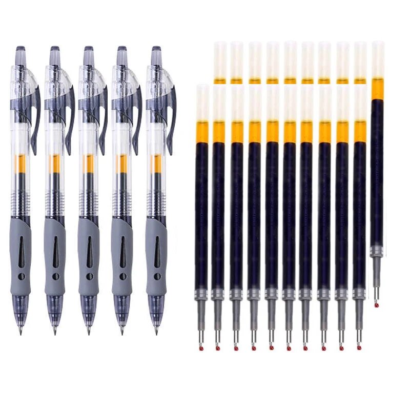 Kissbuty гелевые ручки 0,5 мм, черный/синий/красный Black-5Pens-20Refill