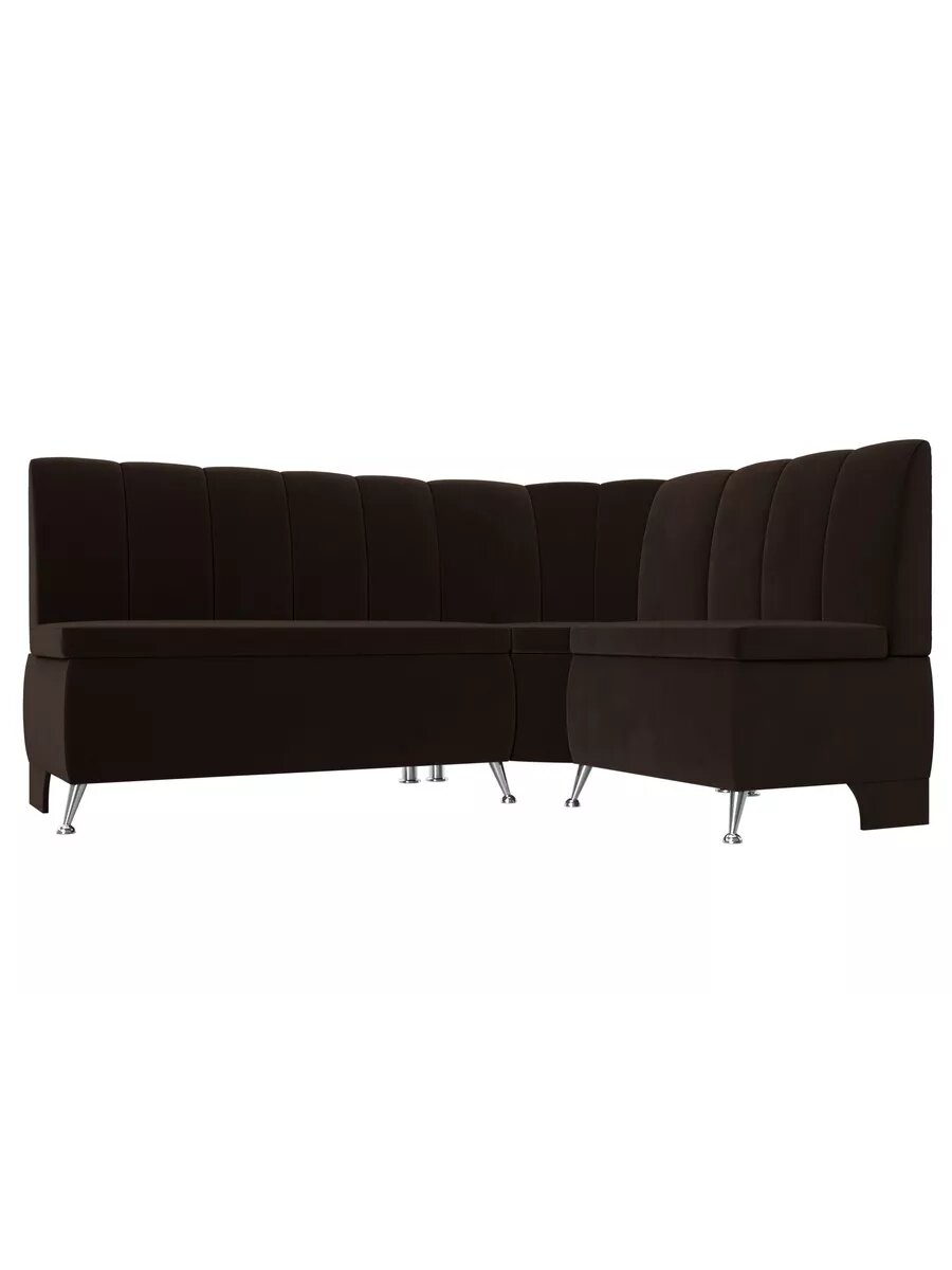 Диван кухонный угловой Кантри, правый угол, 4-местный, размер: 170x88х133см, Микровельвет, коричневый