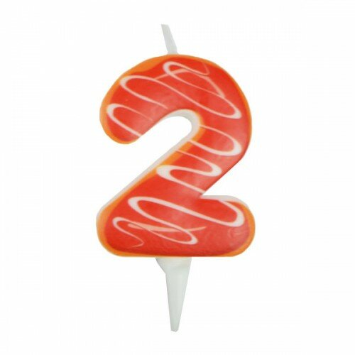 Свеча для торта Веселая затея цифра 2, Пончик, размер 6 см, на блистере