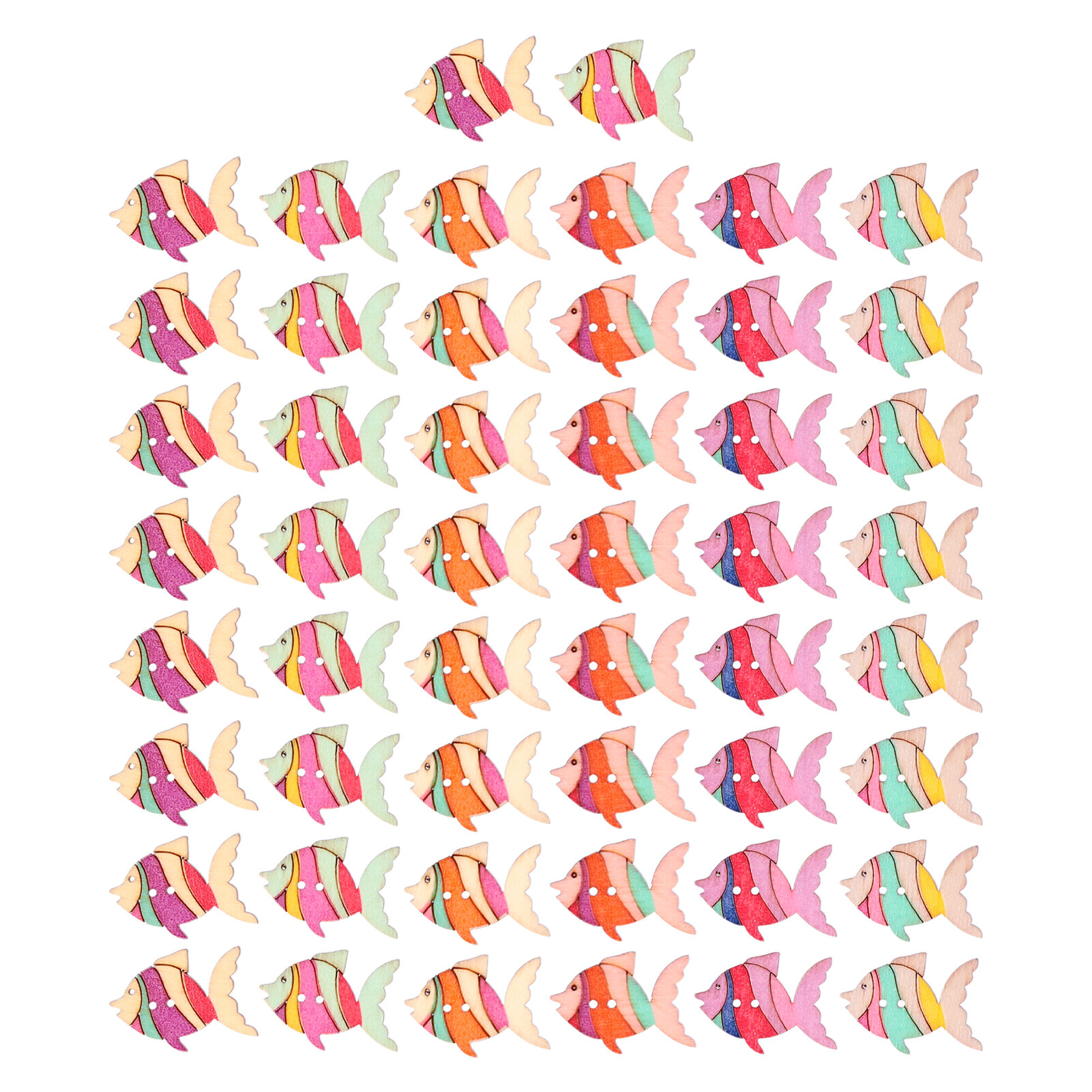 50 деревянных пуговиц с милым мультяшным рисунком рыбок. Декоративные пуговицы для детей, сделанные своими руками.