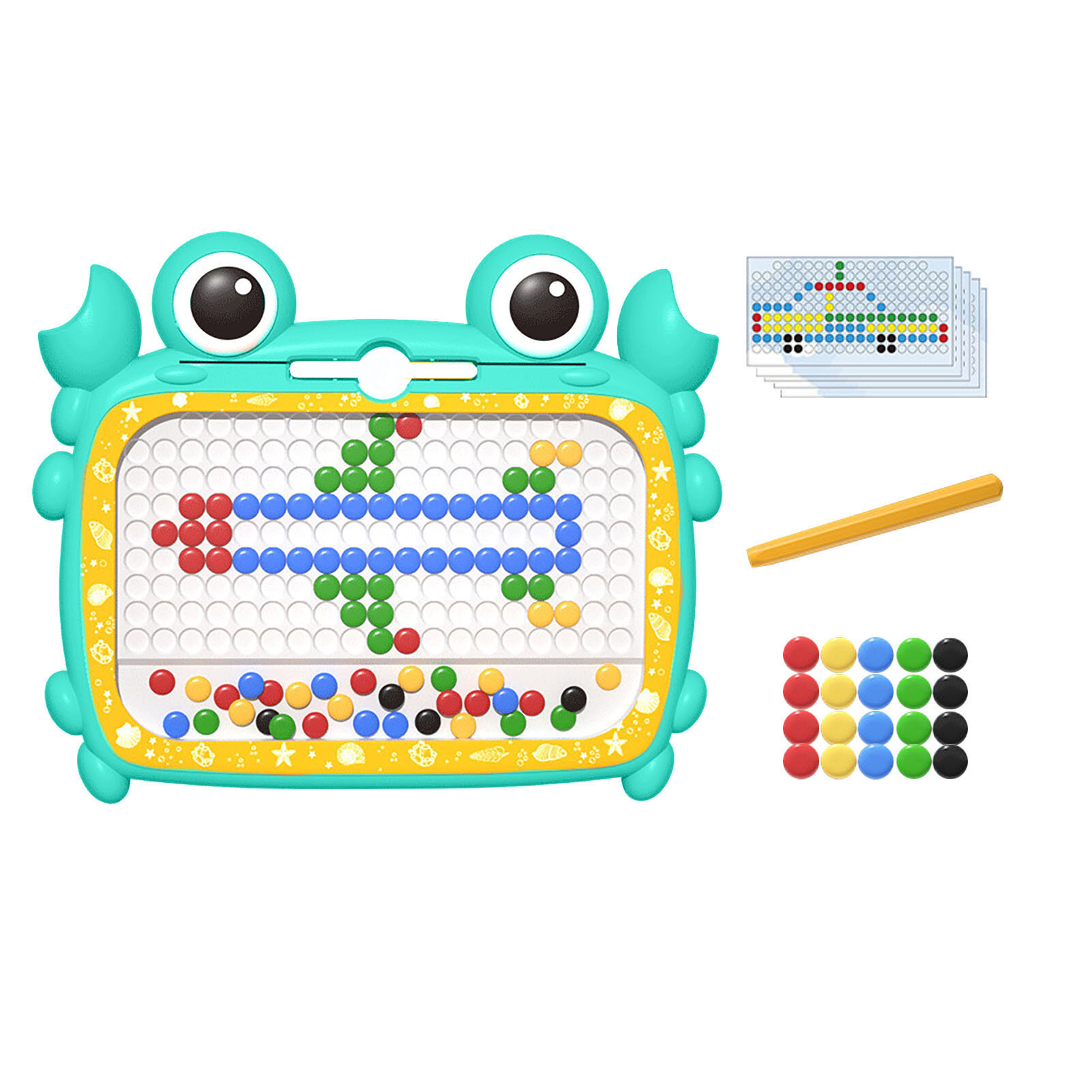 Магнитная доска для рисования в форме краба, безопасный пластик, простое управление, магнитная доска с точками, ручка и карточки, для детей от 0 до 3 лет, зеленый, небольшой размер.