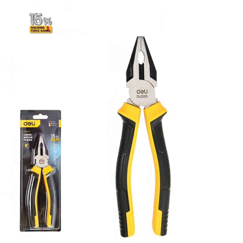 Комбинированные плоскогубцы 200мм Deli DL0003 двухкомпонентная прорезиненная рукоять