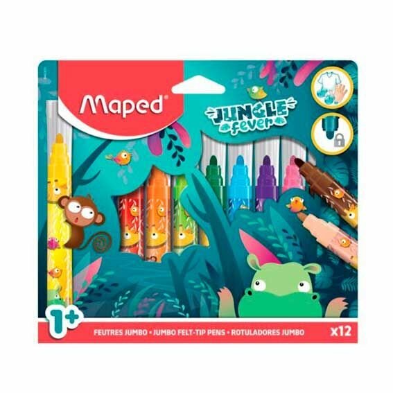 Фломастеры Maped JUMBO 12 цветов, "Jungle Fever", суперсмываемые, в картонной коробке (846900)