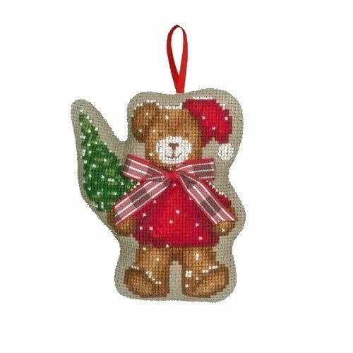 Набор для вышивания Le Bonheur Des Dames Елочная игрушка, Ours Noeud Papillon, Медведь с бабочкой, 7х9 см (ND. BD.2735)