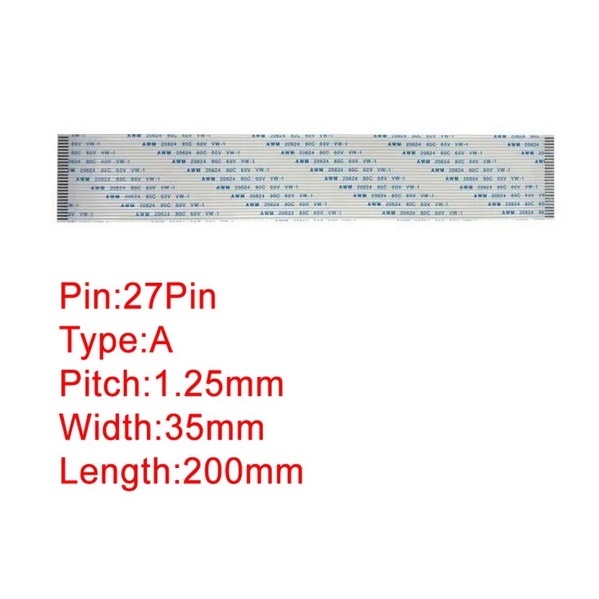 5 шт, 27 контактов, шаг 1,25 мм, FFC FPC AWM 20624 80C 60 В VW-1, тип A, плоский гибкий кабель с одной стороны, 20 см, 200 мм