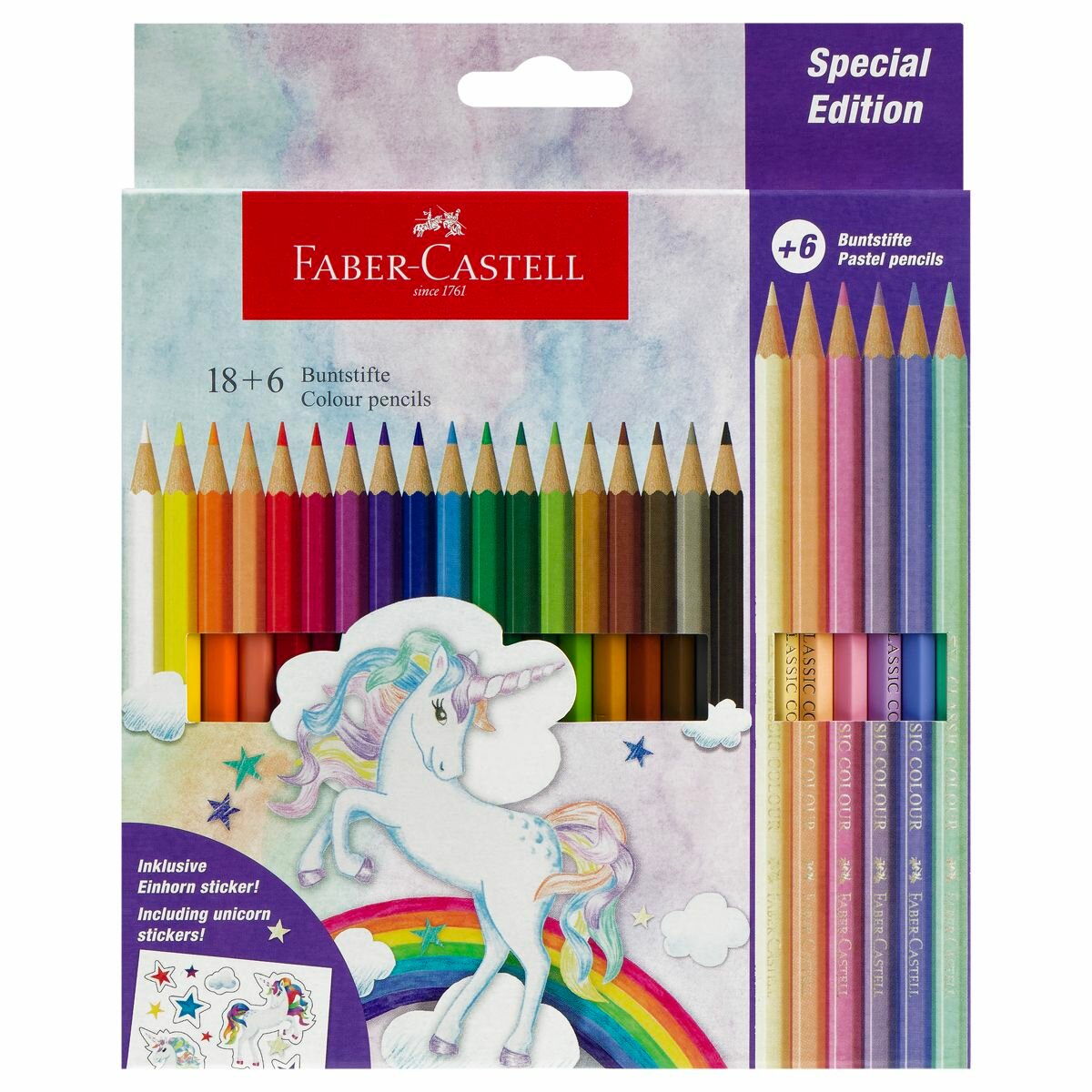 Карандаши цветные "Unicorn" Faber-Castell 24 цвета (18цветных +6 пастельных цветов)