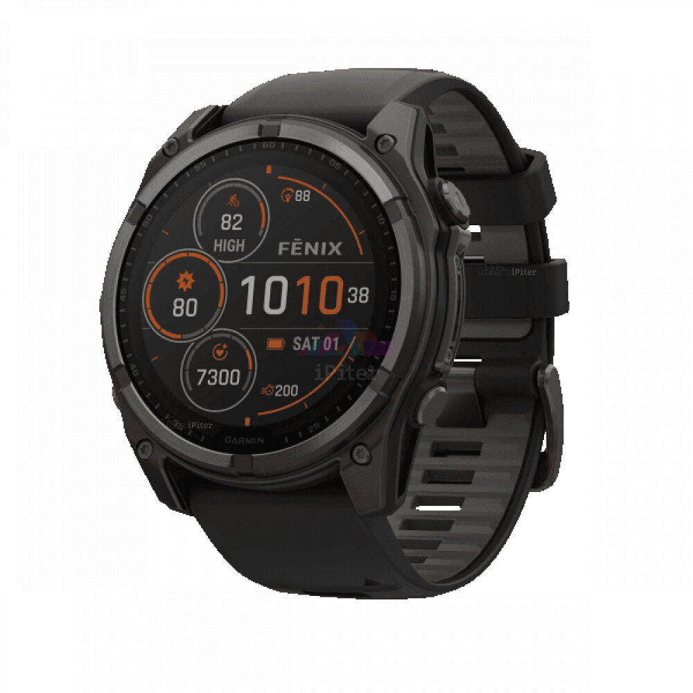 Умные часы Garmin Fenix 8 51 мм, Solar, Sapphire титановый угольно-серый с DLC-покрытием и черным ремешком (010 - 02907 - 11)