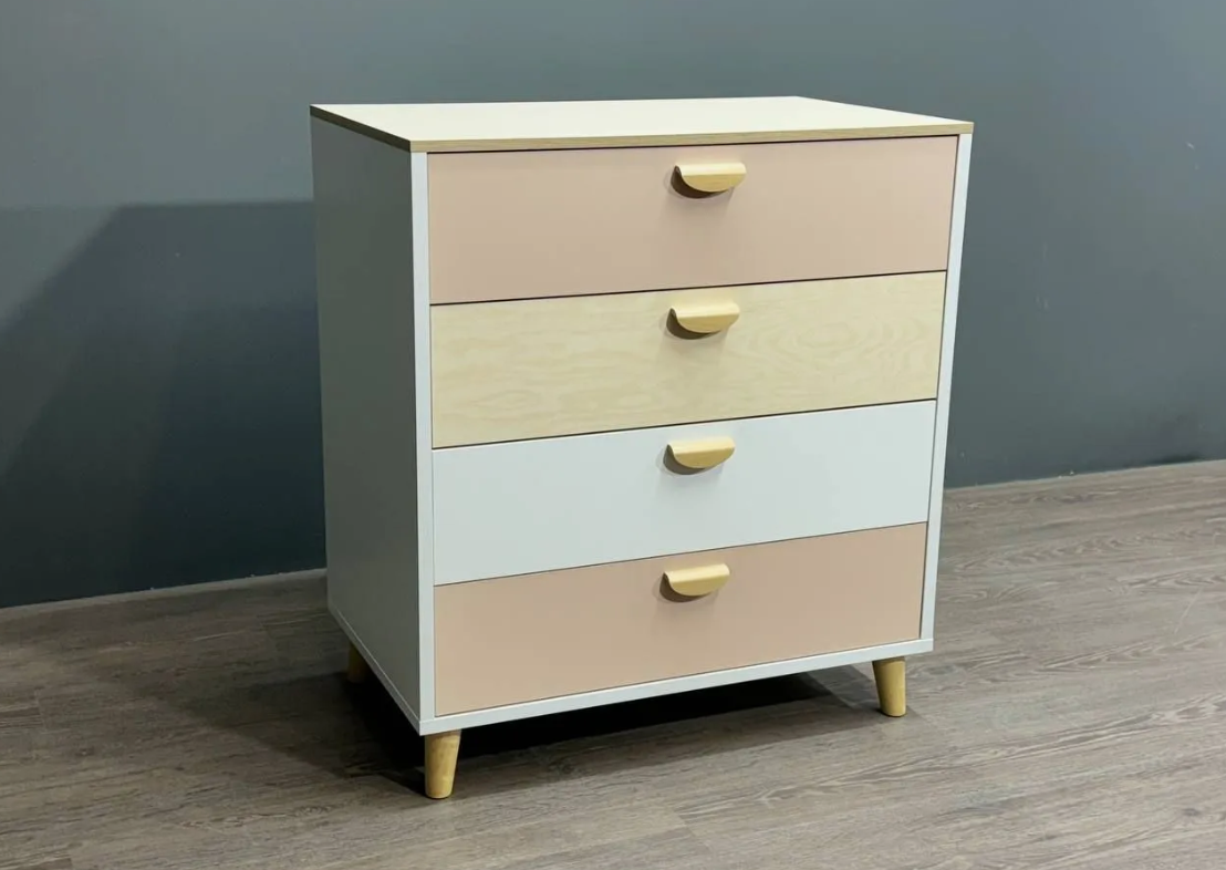 Комод детский «AMELY» / «амели» (Фабрика Мирлачева), 4 ящика, высокие ножки, бежевый