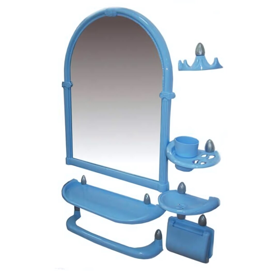Зеркальный набор "Олимпия" голубой, арочная форма, полка и держатели, пластик