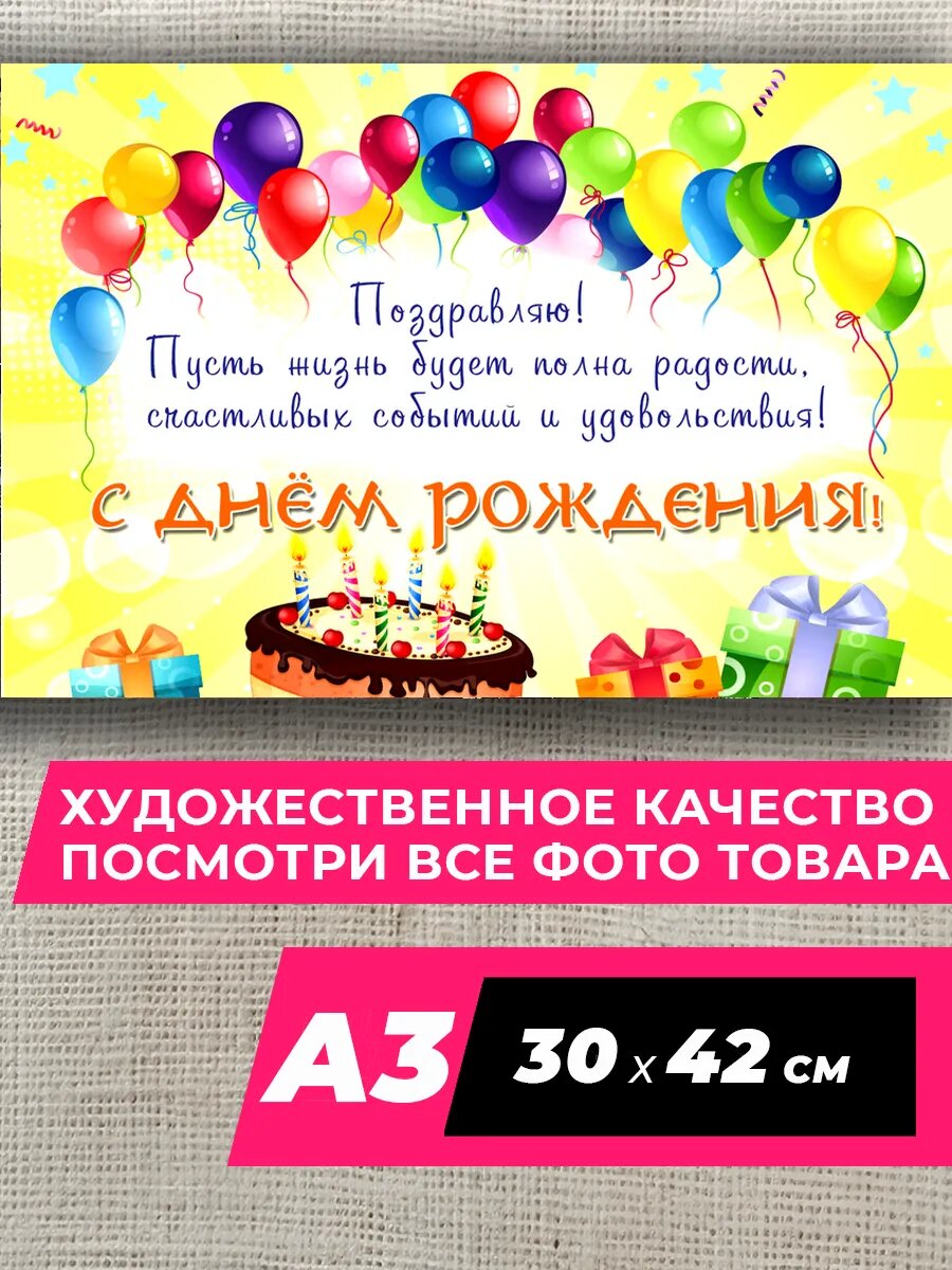 С днем рождения плакат на стену A3