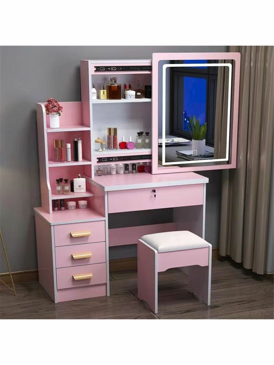 Современный комод-туалетный шкаф 2 в 1, компактный столик для макияжа с выдвижным зеркалом, минималистичный дизайн, для спальни небольшого размера