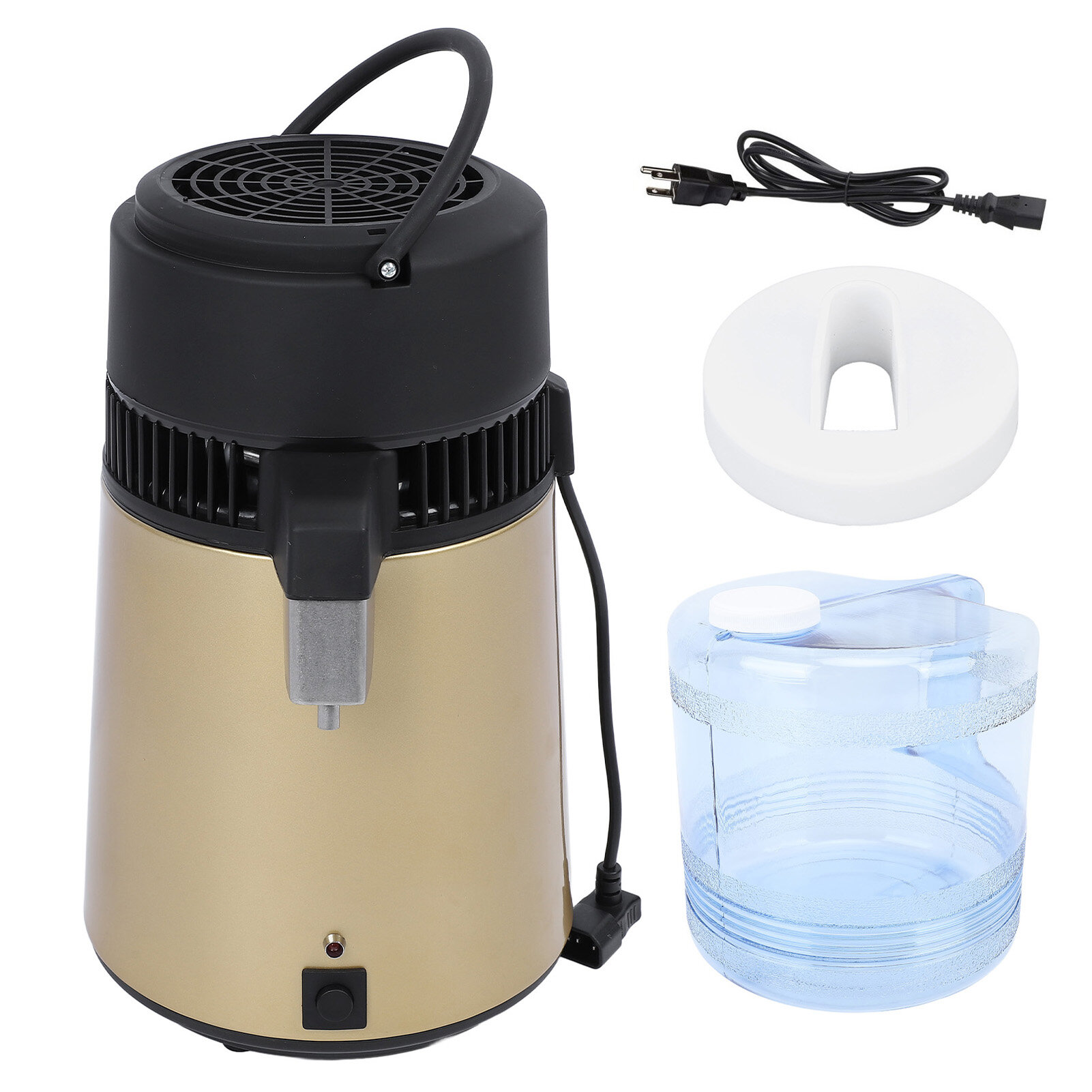 4L Дистиллятор Воды 750W Золотой Автоматический Настольный с Одной Кнопкой и Синей Бутылью для Дома