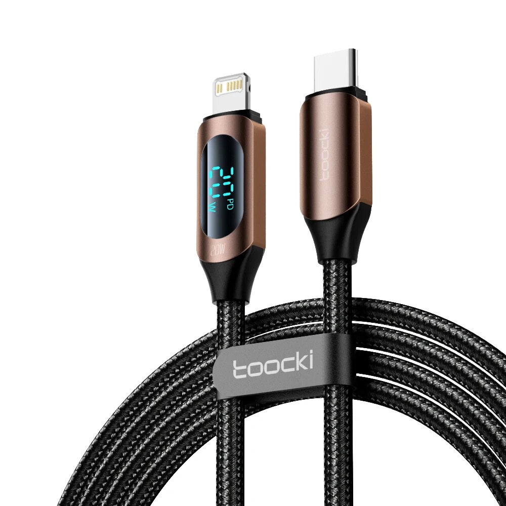 Toocki кабель USB-C Lightning 1m, PD 20W, Brown