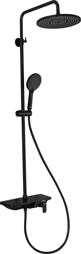 Душевая стойка Gappo G95 G2495-5 со смесителем, черная, матовая, с тропическим душем, с изливом, с лейкой, душевая система, латунная, рычаг сбоку
