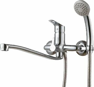 Смеситель с длинным изливом для ванны Lemark Partner LM6553C с душевым гарнитуром, поворотный, латунный, хром, глянцевый, смеситель для ванны с душем, рычажный