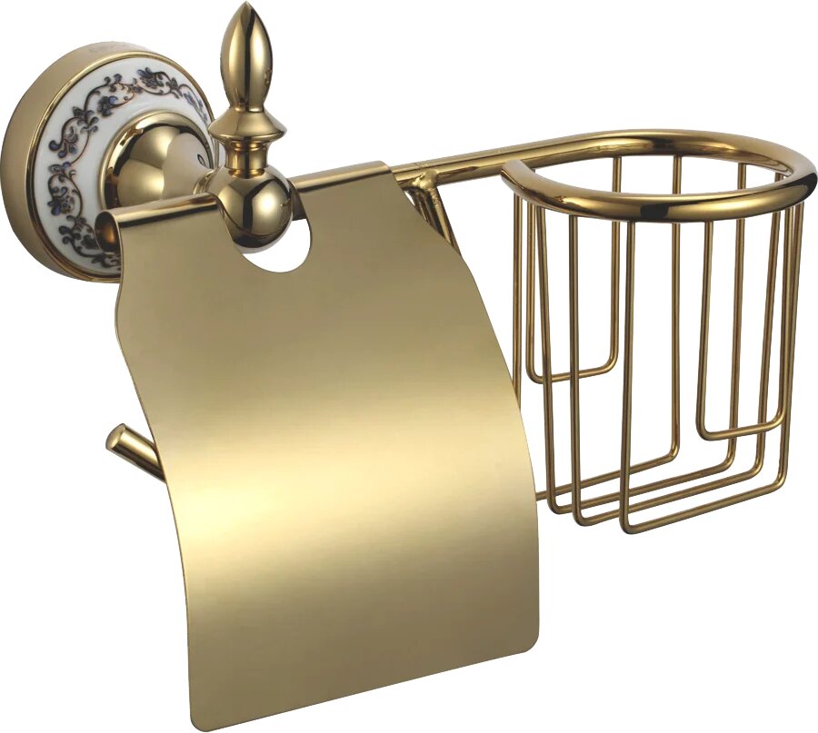 Держатель для туалетной бумаги Savol 68 b S-L06851B настенный, с держателем освежителя воздуха, закрытый, золотой, с рисунком, глянцевый, латунный, на шурупах, с комплектом для монтажа