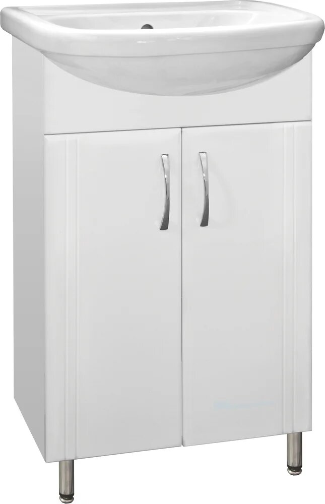 Тумба под раковину без столешницы Style Line Эко Стандарт №9 55 напольная, белая, глянцевая, тумба для ванной, с дверками, с доводчиками