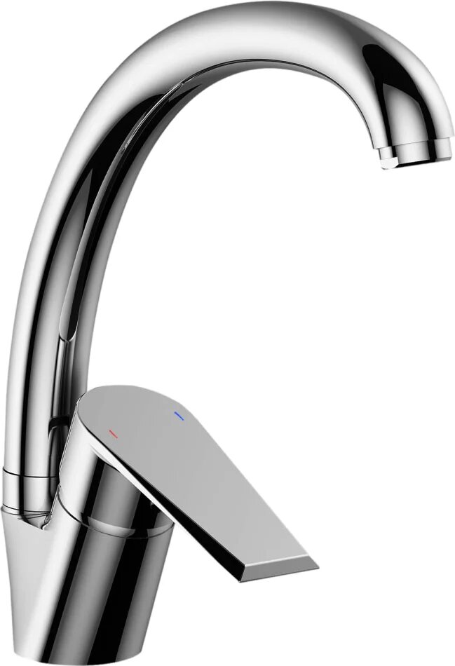 Смеситель для кухни Rossinka RS28 -23 с поворотным изливом, хром, глянцевый, однорычажный, латунный, с керамическим картриджем