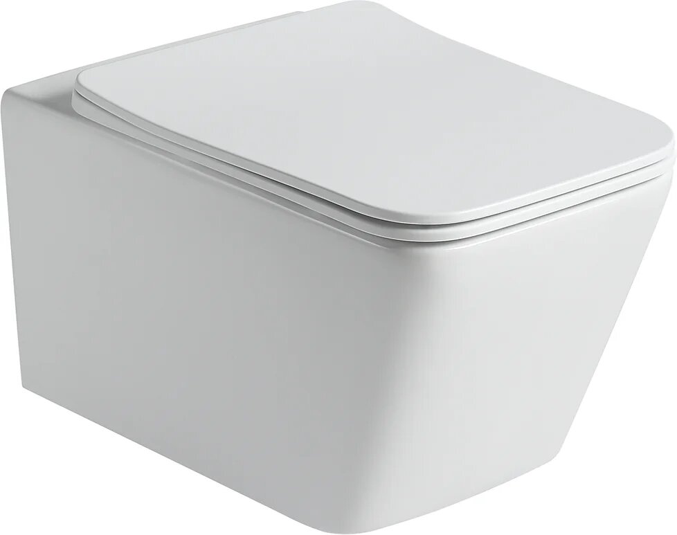 Унитаз подвесной SantiLine SL-5007T-MW с микролифтом, безободковый, без бачка, фарфоровый, антивсплеск, белый прямоугольный