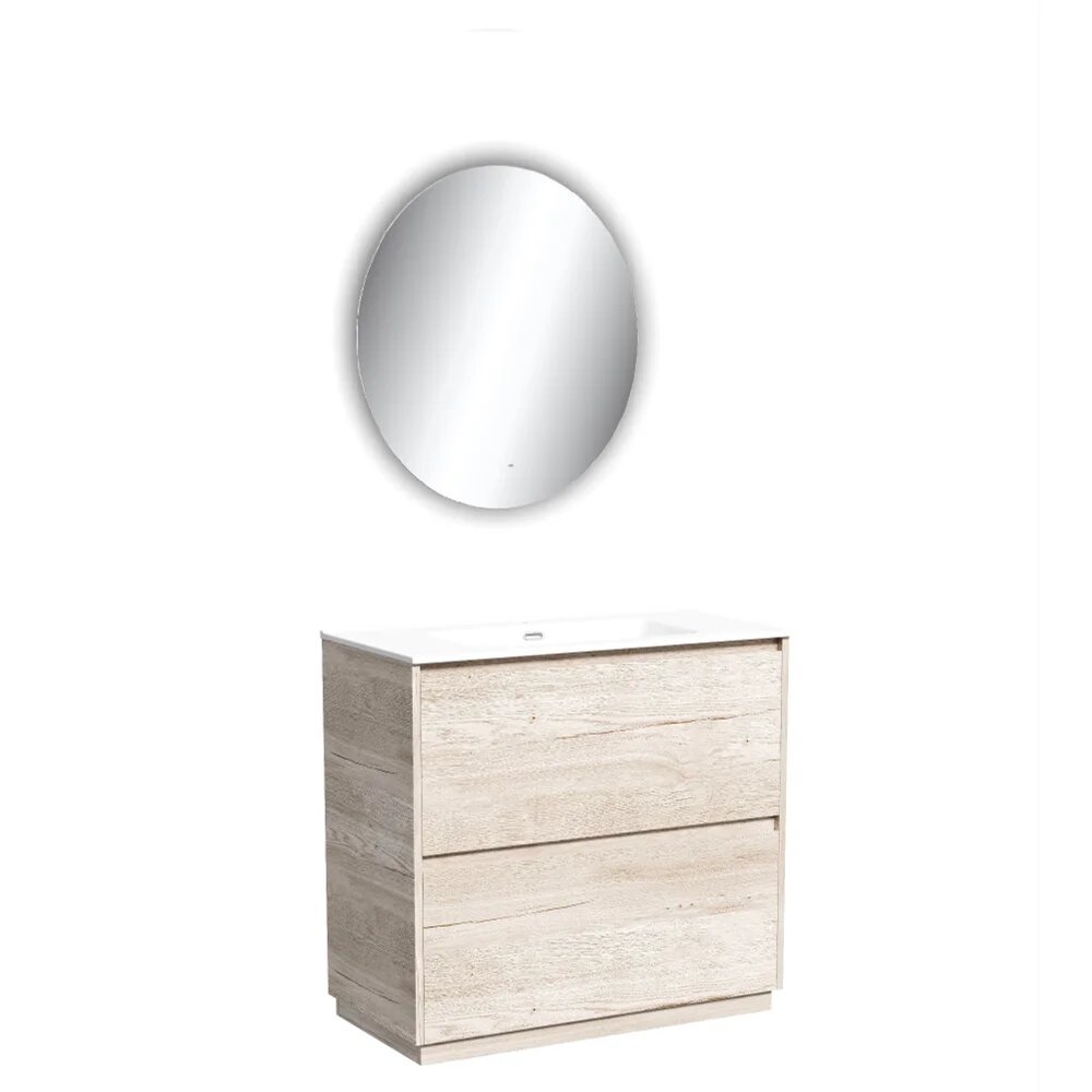Мебель для ванной комнаты Sancos Libra Floor 90 дуб галифакс натуральный, белая раковина CN7002