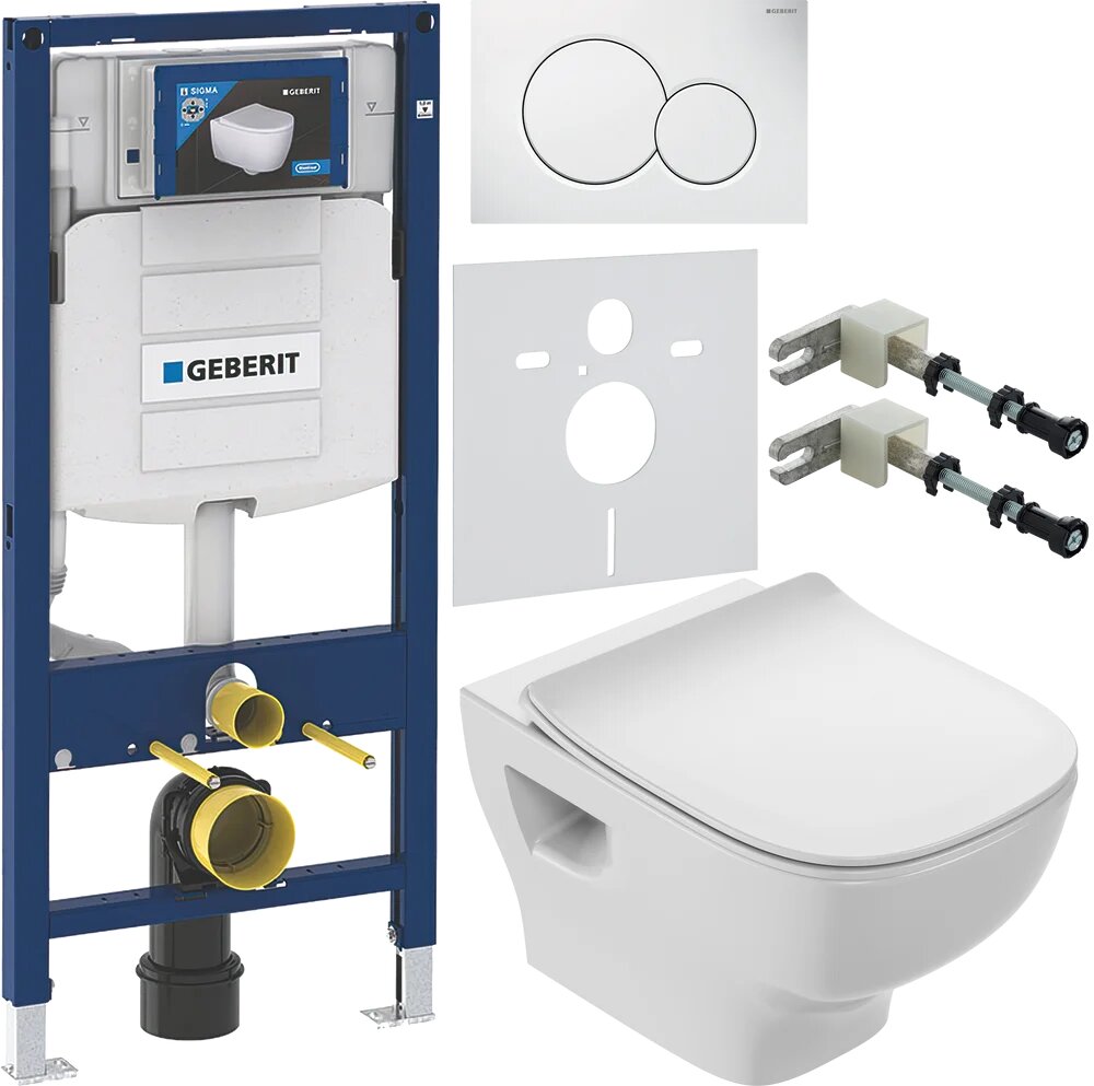 Комплект Унитаз подвесной Jacob Delafon Struktura EDF102-00 / Крышка с микролифтом / Инсталляция Geberit Duofix UP 320 111.300.00.5, Кнопка Sigma белая, Крепления к стене, Шумоизоляция